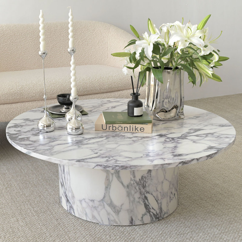 Wrought Studio™ Asherville 40" Faux Marble Round Pedestal Coffee Table & Reviews | Wayfair